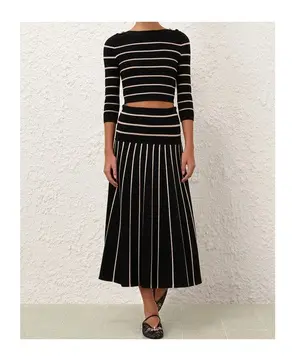 Zimmermann Striped Boatneck Knit Top With Shoulder Buttons