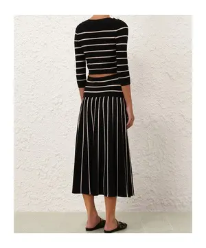 Zimmermann Striped Boatneck Knit Top With Shoulder Buttons