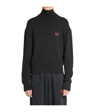 Balenciaga Cotton Knit Turtleneck Sweater With Embroidered Artwork