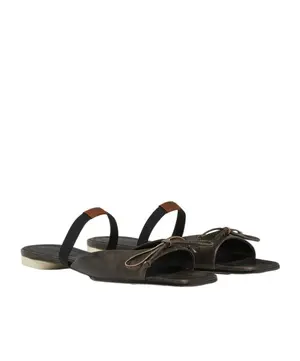 MAISON MARGIELA Bow Detail Square Toe Leather Sandals - Brown