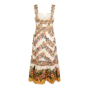 Farm Rio Hilo Strip Cutout Midi Dress