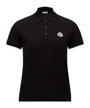 Moncler Logo Patch Short Sleeve Polo Shirt - Black