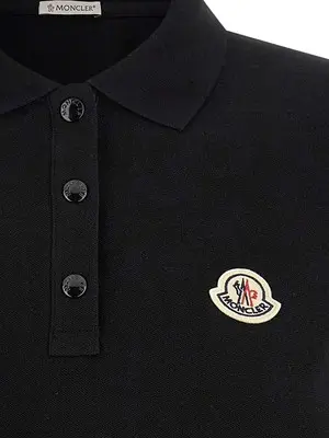 Moncler Logo Patch Short Sleeve Polo Shirt - Black