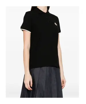 Moncler Logo Patch Short Sleeve Polo Shirt - Black