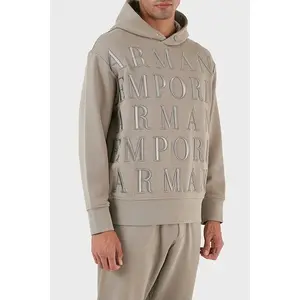 Emporio Armani Logo Patterned Hooded Sweater - Nude