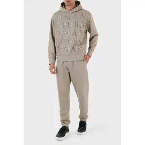 Emporio Armani Logo Patterned Hooded Sweater - Nude