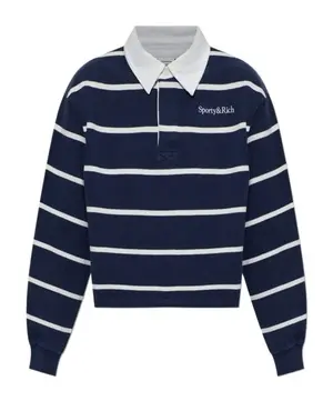 SPORTY  RICH Sporty & Rich Striped Cropped Rugby Shirt