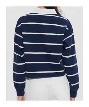 SPORTY  RICH Sporty & Rich Striped Cropped Rugby Shirt