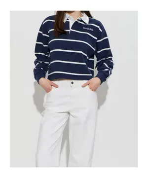 SPORTY  RICH Sporty & Rich Striped Cropped Rugby Shirt