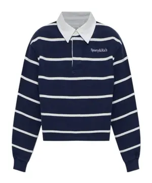 SPORTY  RICH Sporty & Rich Striped Collared Knit Top - Black