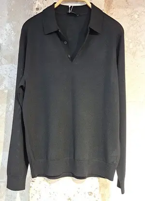 Vince Merino Knit Polo Shirt - Black