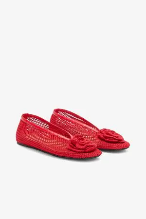 GANNI Jenny Mesh Flower Ballet Flats - Goji Berry