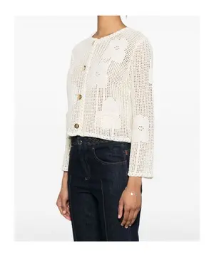 Celine Crocheted Cotton Cardigan Jacket With Floral Motif