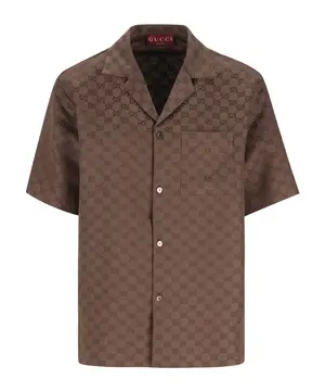 Gucci Gg Collared Short-sleeved Shirt - Brown
