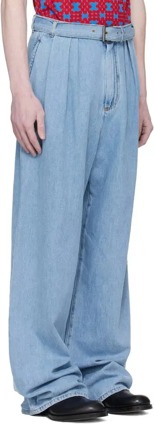 Dries Van Noten Belted Pleated Jeans - Blue