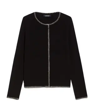 Max Mara Crew Neck Long Sleeve Cardigan With Contrast Embroidery