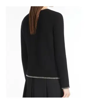 Max Mara Crew Neck Long Sleeve Cardigan With Contrast Embroidery
