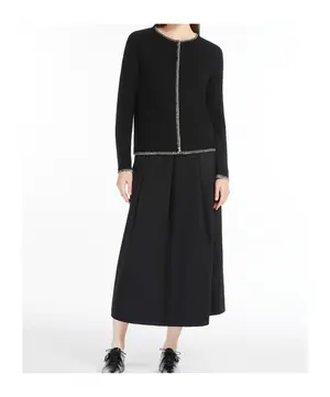 Max Mara Crew Neck Long Sleeve Cardigan With Contrast Embroidery