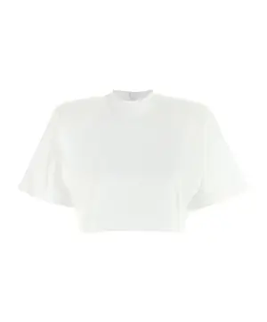 Pinko Crewneck Cropped T-shirt With Padded Shoulders And Back Zip Closure