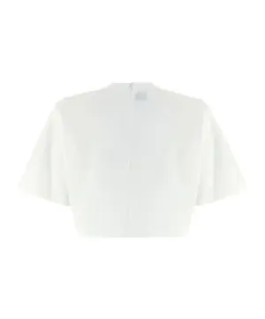 Pinko Crewneck Cropped T-shirt With Padded Shoulders And Back Zip Closure