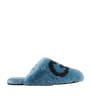Gucci Fur Mules With Interlocking G Detail - Blue