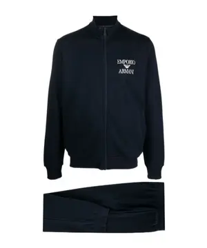 Emporio Armani Logo-embroidered Cotton-blend Tracksuit - Blue