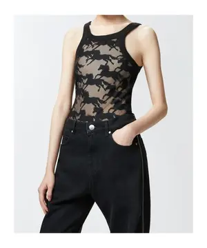 Pinko X Patrick Mcdowell Semi-sheer Horse Jacquard Mesh Tank Top