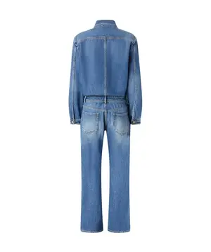 Pinko Long Denim Jumpsuit With Mandarin Collar