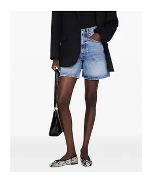 ANINE BING Heath Frayed-hem Denim Shorts