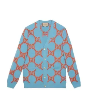 Gucci Gg Intarsia Knit Cardigan - Blue