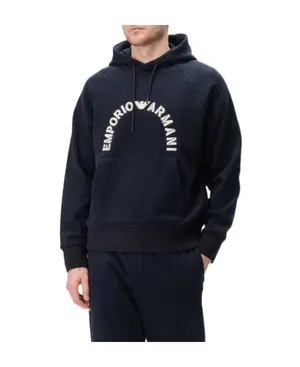 Emporio Armani Logo Patterned Hoodie - Black