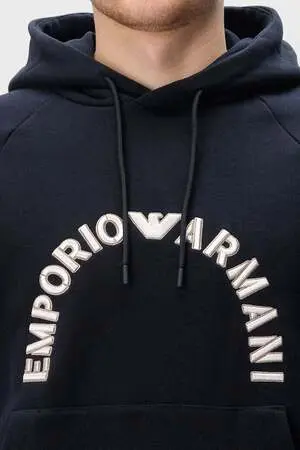 Emporio Armani Logo Patterned Hoodie - Black