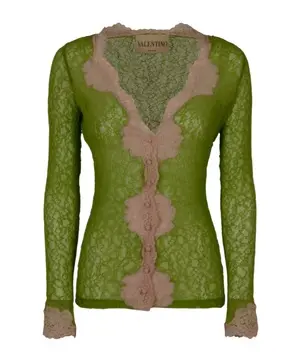 Valentino Garavani Lace Detailed V-neck Cardigan