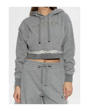 Alexander McQueen Drawstring Distressed Cropped Hoodie