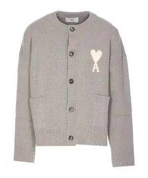 Ami Paris Gray Knit Cardigans For Men