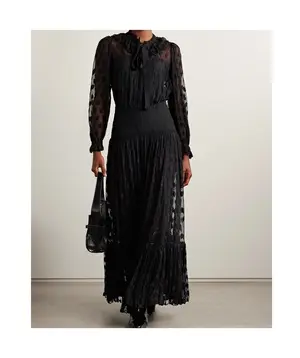 Ulla Johnson Carla Tie-neck Ruffled Fil Coupé Mesh Maxi Dress