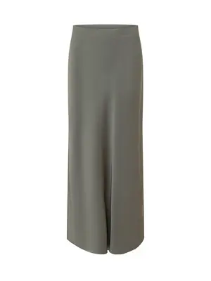 Brunello Cucinelli Satin Cady Maxi Skirt With Side Slits - Olive