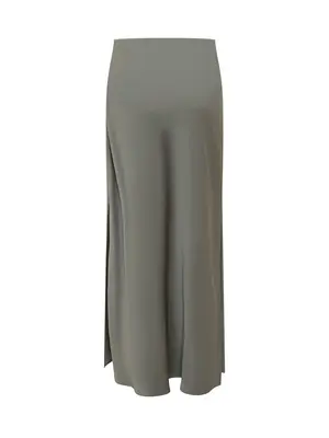 Brunello Cucinelli Satin Cady Maxi Skirt With Side Slits - Olive