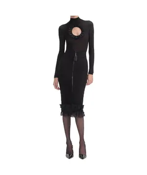 SELF-PORTRAIT Ruffled Knitted Midi Dress With Exposed Zipper