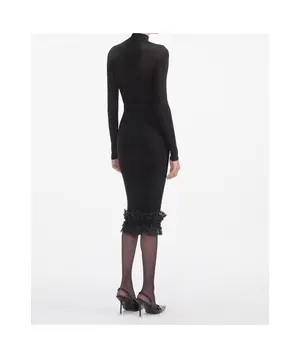 SELF-PORTRAIT Ruffled Knitted Midi Dress With Exposed Zipper