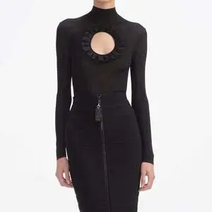 SELF-PORTRAIT Ruffled Knitted Midi Dress With Exposed Zipper