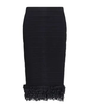 SELF-PORTRAIT Ruffled Knitted Midi Dress With Exposed Zipper