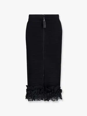 SELF-PORTRAIT Ruffled Knitted Midi Dress With Exposed Zipper