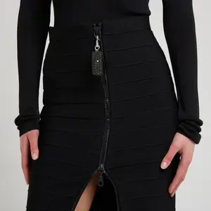 SELF-PORTRAIT Ruffled Knitted Midi Dress With Exposed Zipper