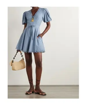 Ulla Johnson Camilla Belted Embroidered Cotton-chambray Mini Dress - Blue