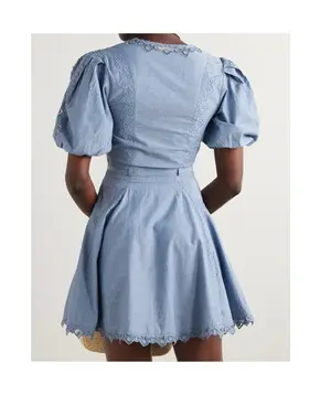 Ulla Johnson Camilla Belted Embroidered Cotton-chambray Mini Dress - Blue