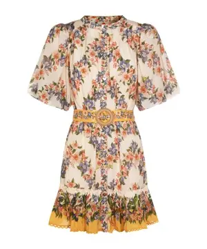 Farm Rio Hilo Stripes Sand Floral Mini Dress - Nude