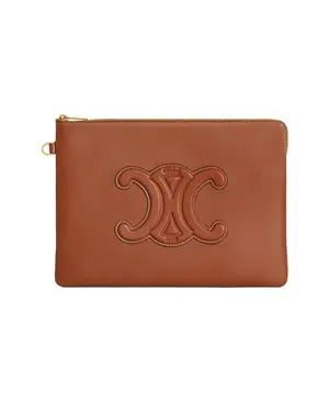 Celine Small Pouch With Strap In Triomphe Leather