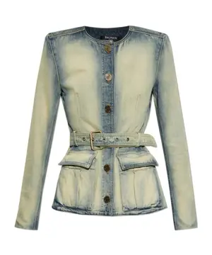 Balmain Balmain Belted Denim Blazer Nude