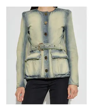 Balmain Belted Denim Blazer - Nude
